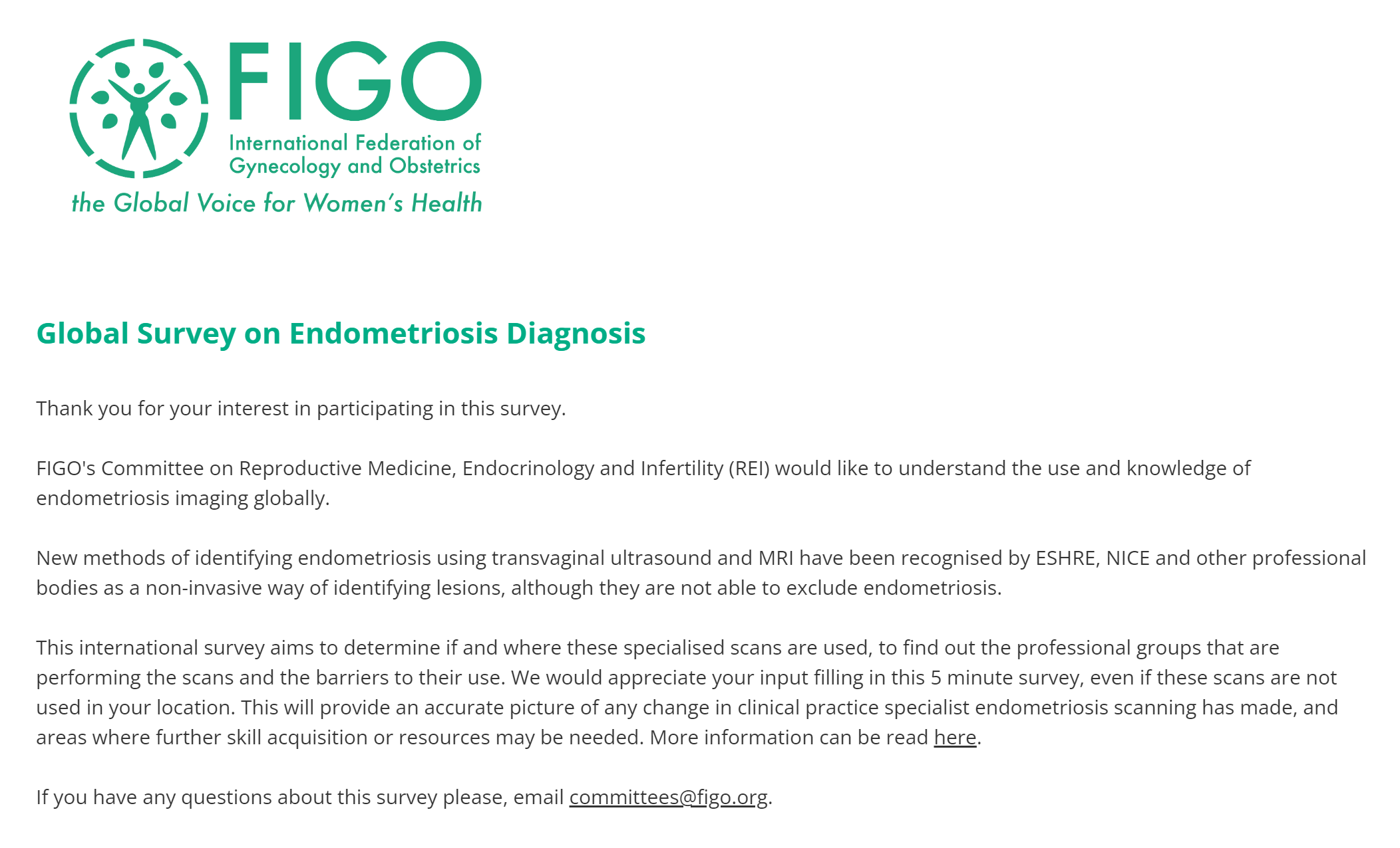 Online survey on the imaging diagnosis of endometriosis - FIGO's Committee on Reproductive ...
